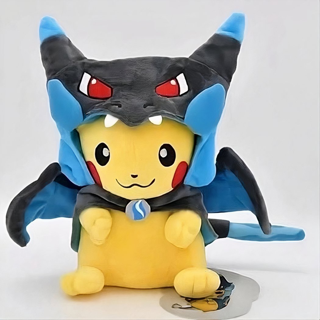 Pikachu plush disguised as Mega Charizard X • My Plush